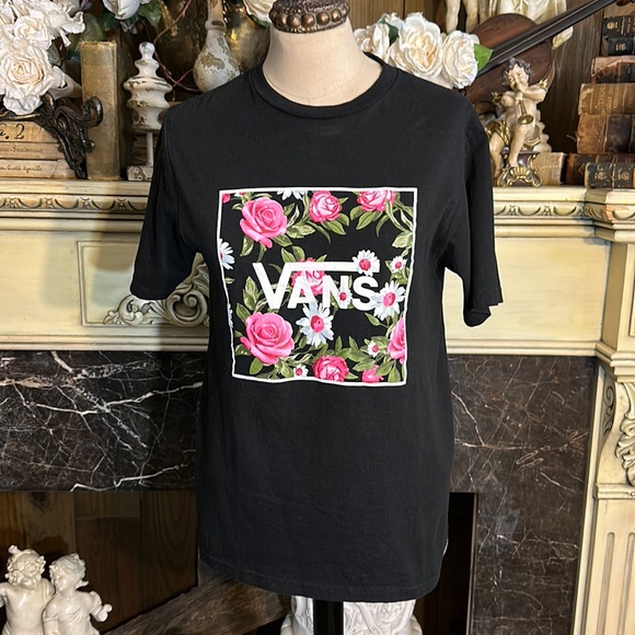 Vans | Shirts & Tops | Vans Youth Kids Black Tee With Pink Roses ...